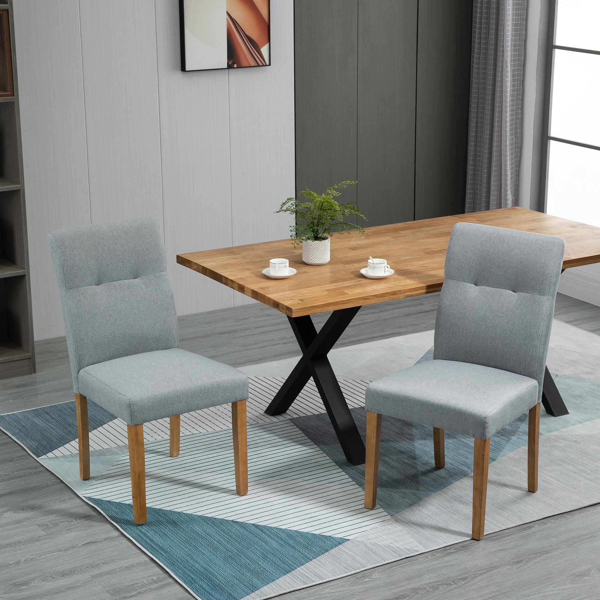 Set 2 scaune, Homcom, Lemn/Poliester, 50x62x96 cm, Gri - eMAG.ro