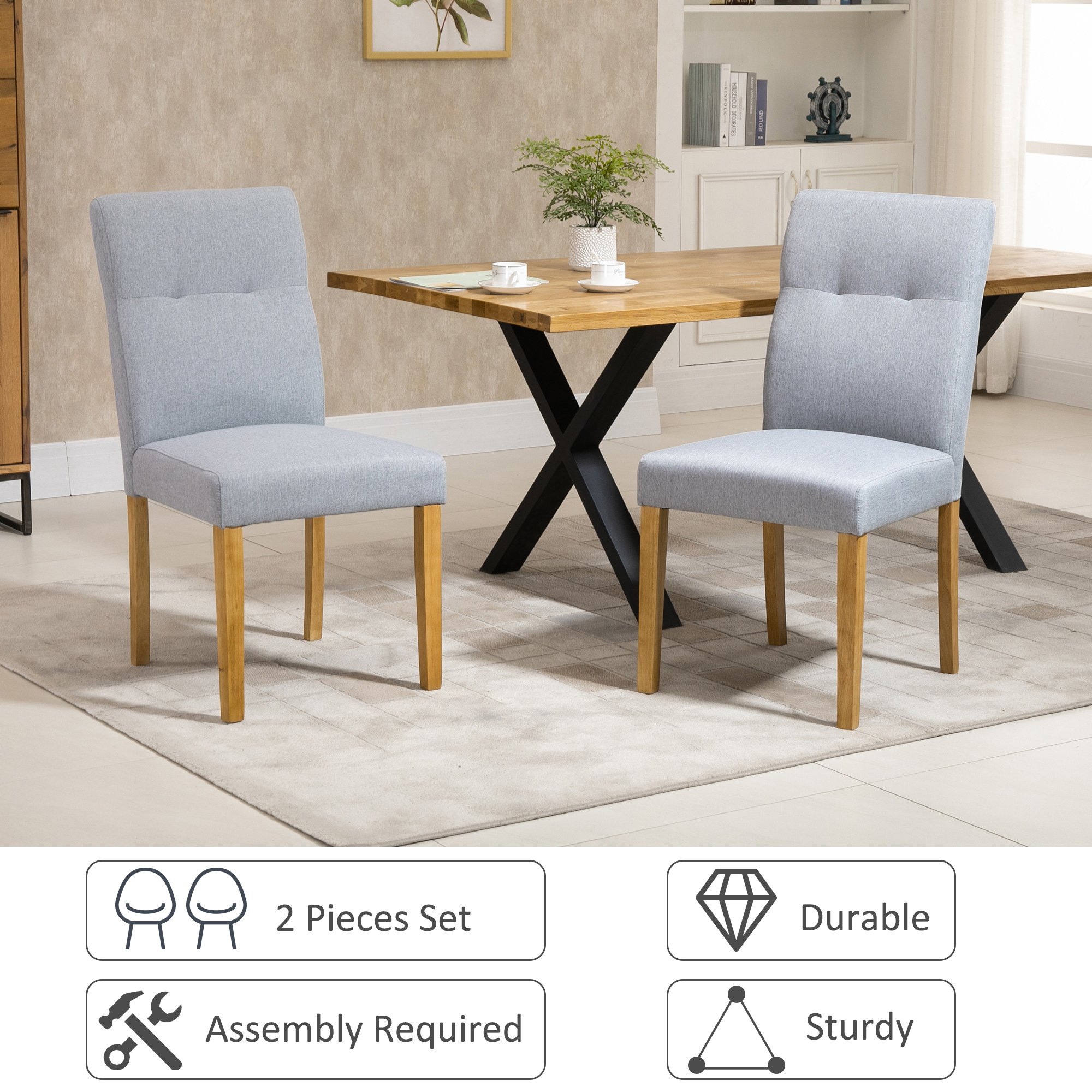 Set 2 scaune, Homcom, Lemn/Poliester, 50x62x96 cm, Gri - eMAG.ro