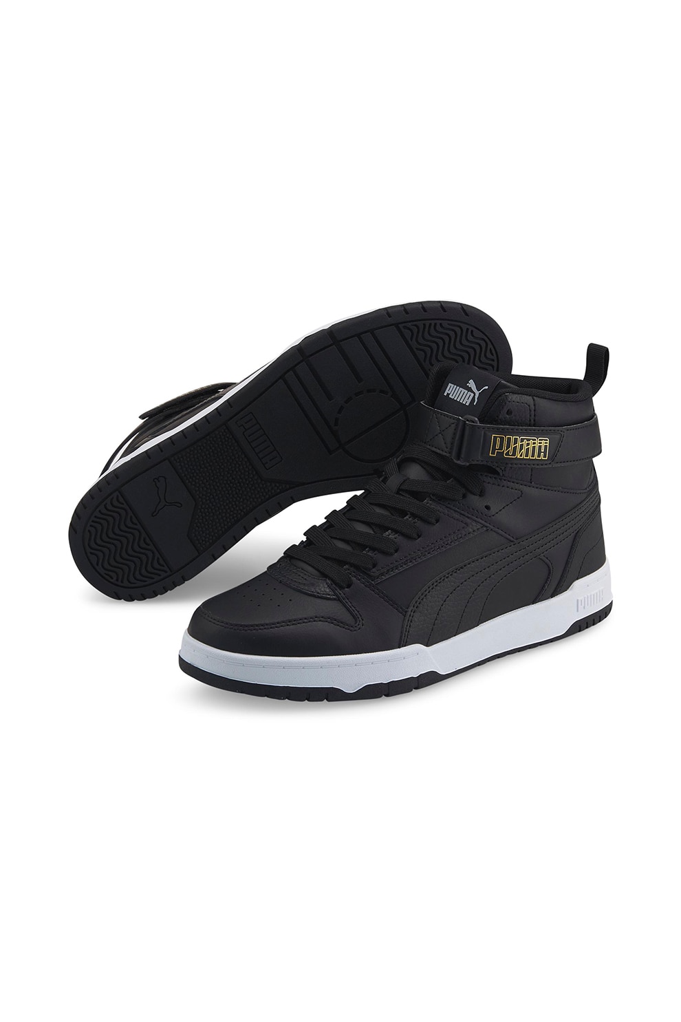 Puma, Pantofi sport inalti unisex cu insertii din piele RBD Game, Negru ...