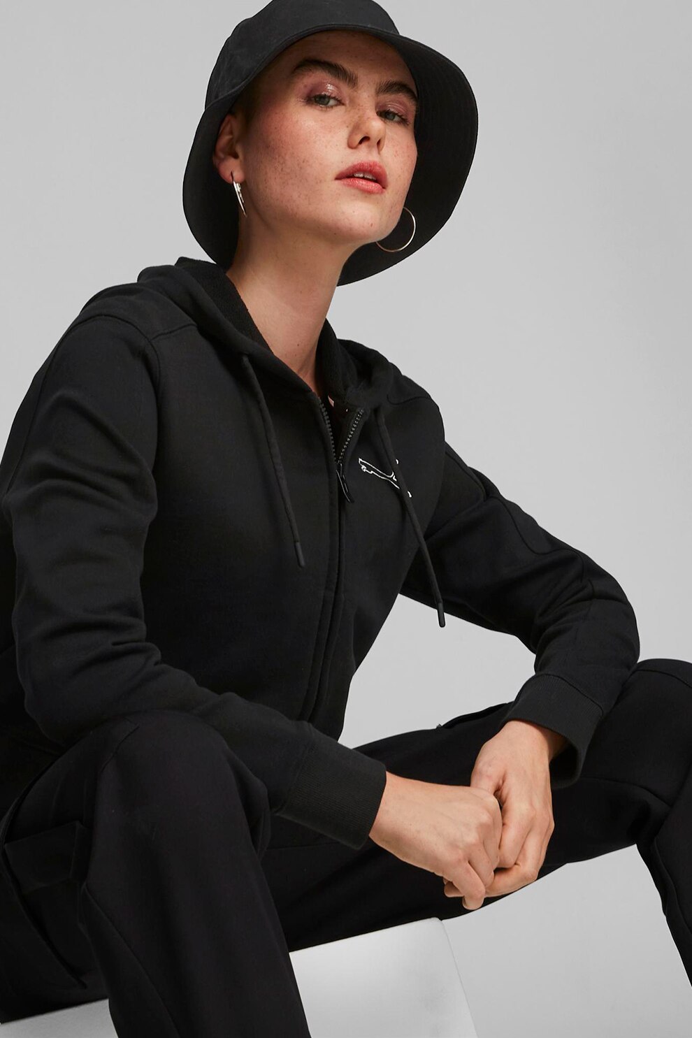 Puma, Hanorac crop cu fermoar HER, Negru, M - eMAG.ro