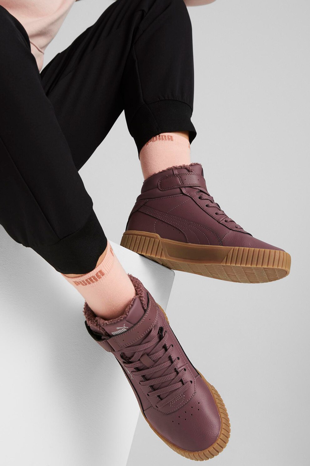 Puma, Pantofi sport mid-high de piele ecologica si piele Carina 2.0 ...