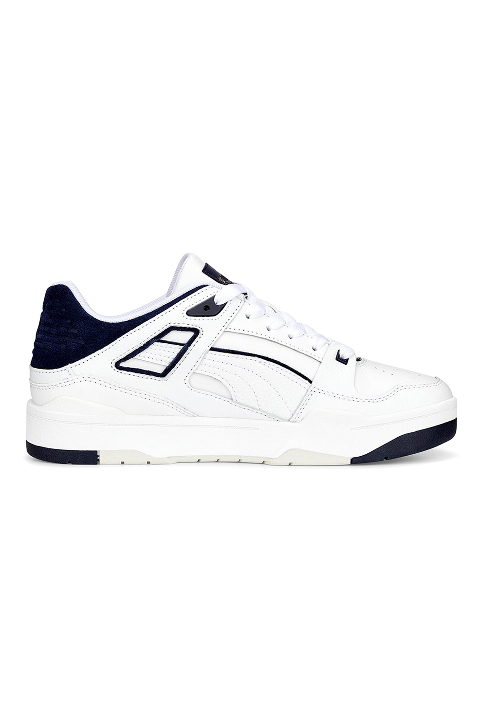 Puma, Pantofi sport low-top de piele si piele intoarsa Slipstream, Alb ...