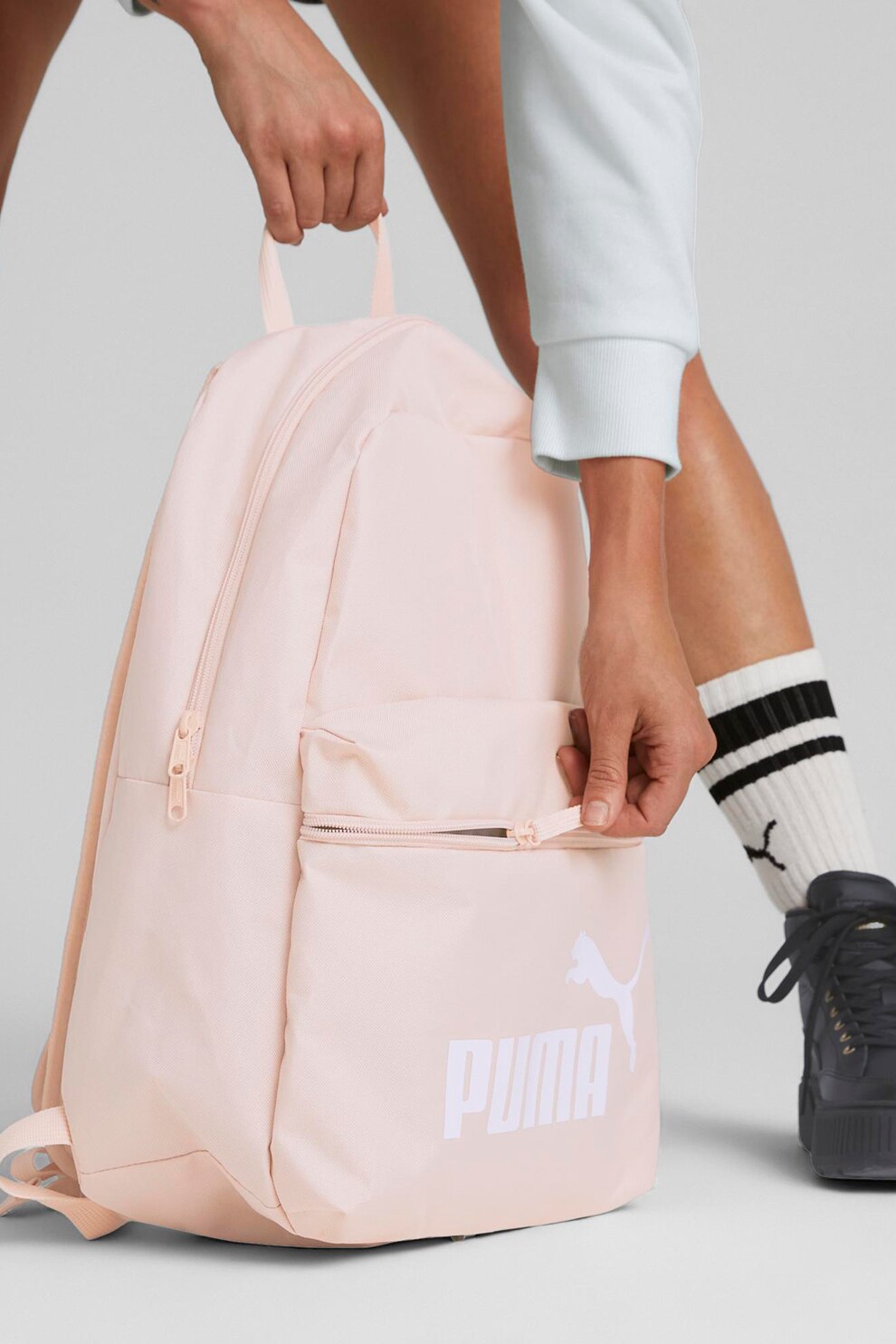 Puma, Rucsac unisex cu imprimeu logo Phase, Piersica, Alb optic - eMAG.ro