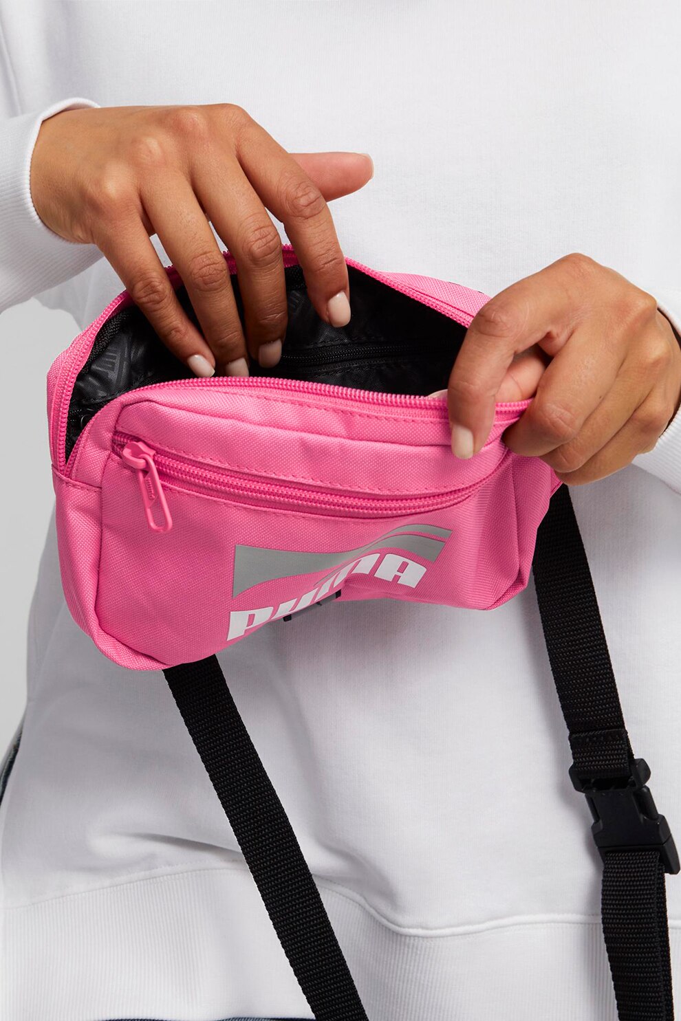 Puma, Чанта за кръста Plus с лого, Бял, Розов - eMAG.bg