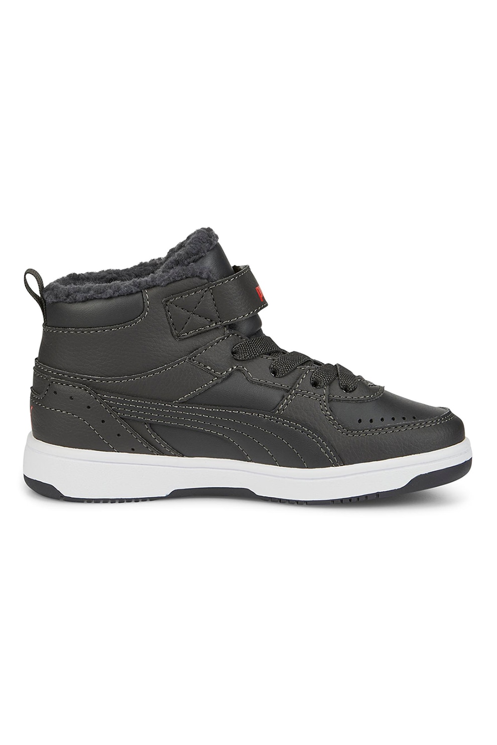 Puma, Ghete de piele ecologica cu velcro Rebound JOY, Rosu, Gri inchis ...