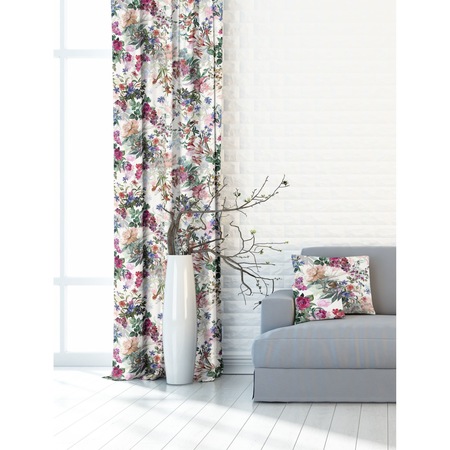 Draperie cu inele, Poliester, Buchet pictat de flori, 145 x 200 cm ...