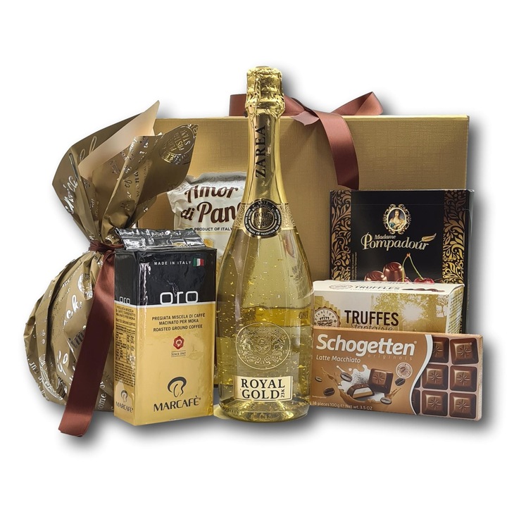 Pachet cadou elegant, CADOURI PREMIUM, model Royal Gold, cu spumant ...