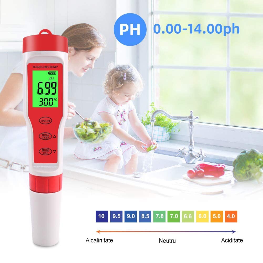 Tester pentru calitatea apei 4 in 1 Vaxiuja, pH/TDS/EC/Temperatura, 3x ...