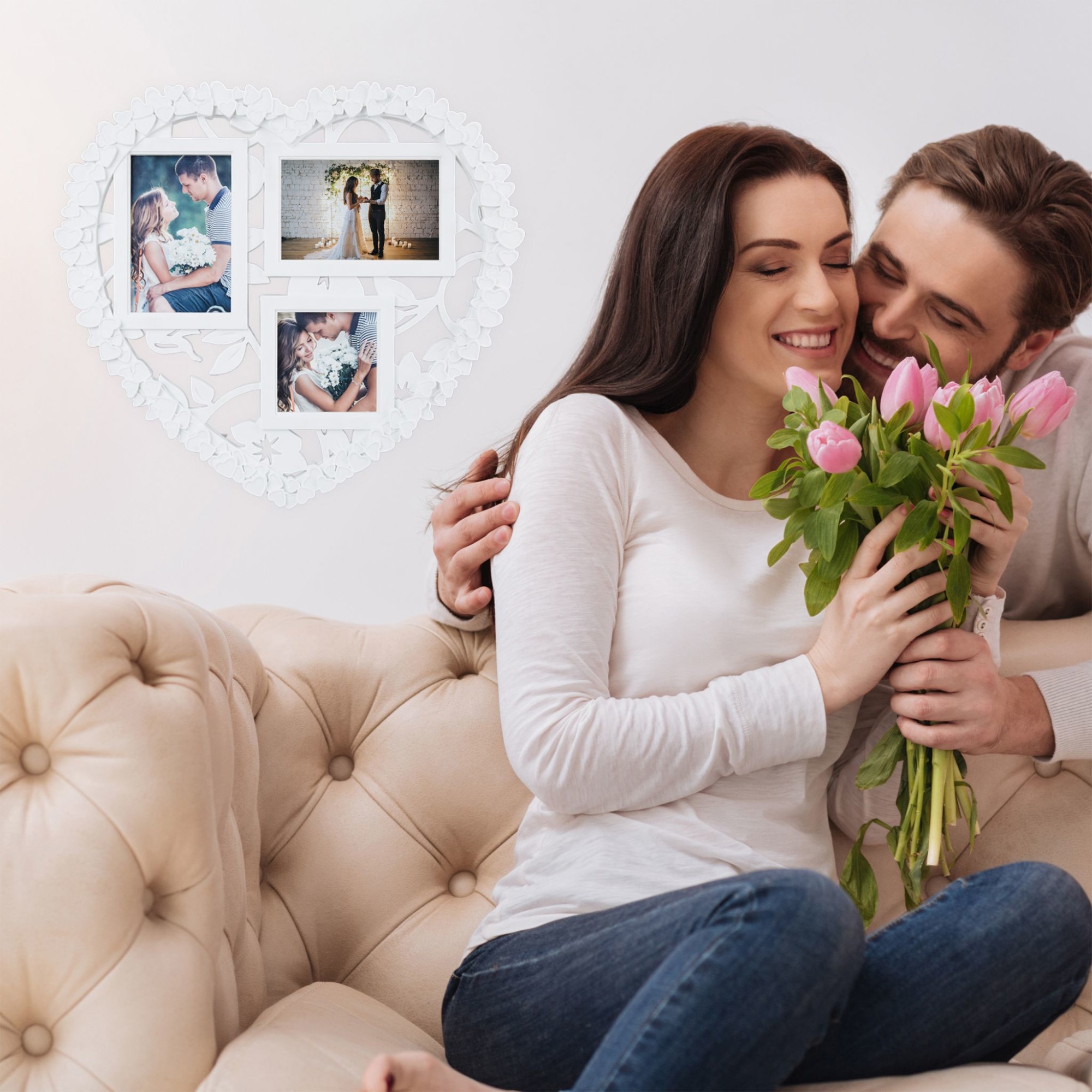 Rama foto in forma de inima, colaj 3 fotografii, dimensiuni 38 x 41,5 x ...