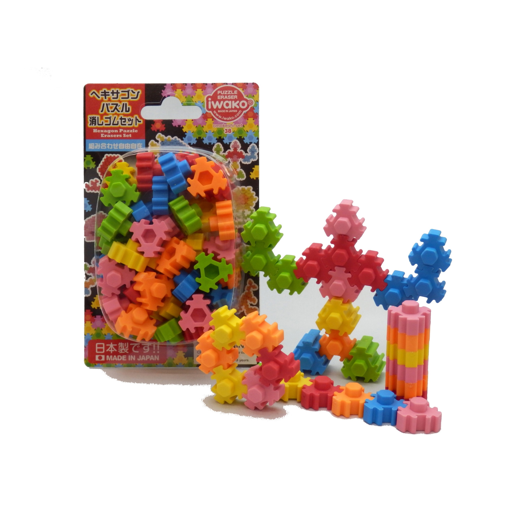 Set 32 radiere, Iwako, Model hexagon, Cauciuc, Multicolor - eMAG.ro