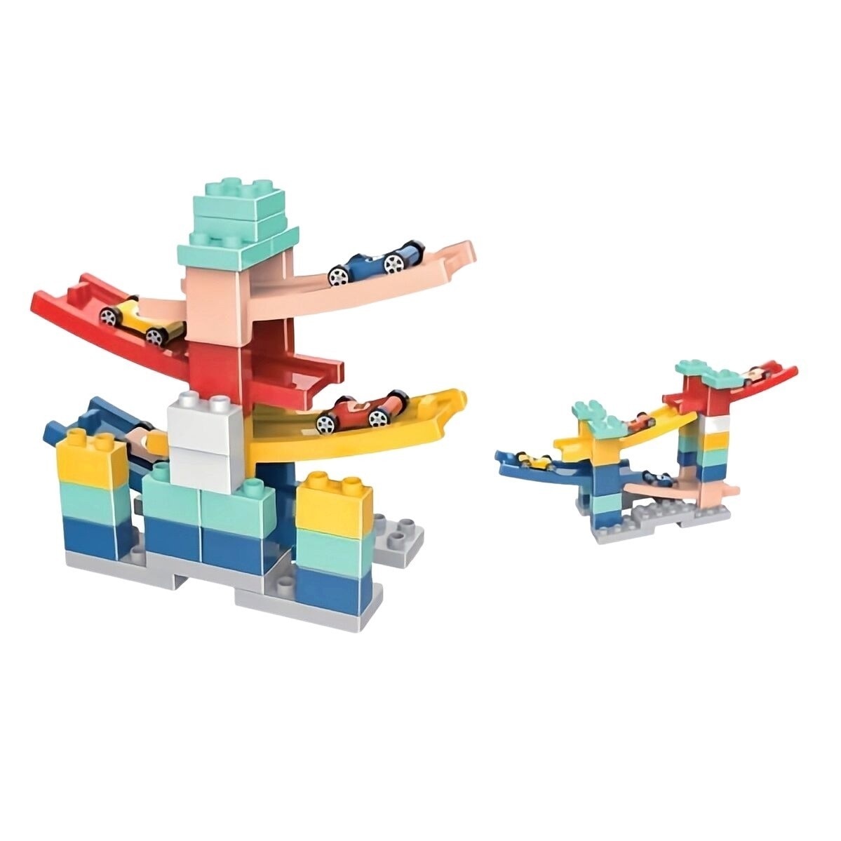 Set piese pentru constructie, Rampa auto, 30 piese, Masinute incluse ...