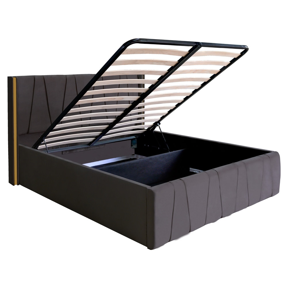 Pat dublu tapitat model Montana 180/200 culoare gri inchis cu somiera ...