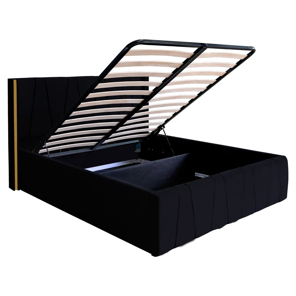 Pat dublu tapitat model Montana 120/200, culoare negru cu somiera ...