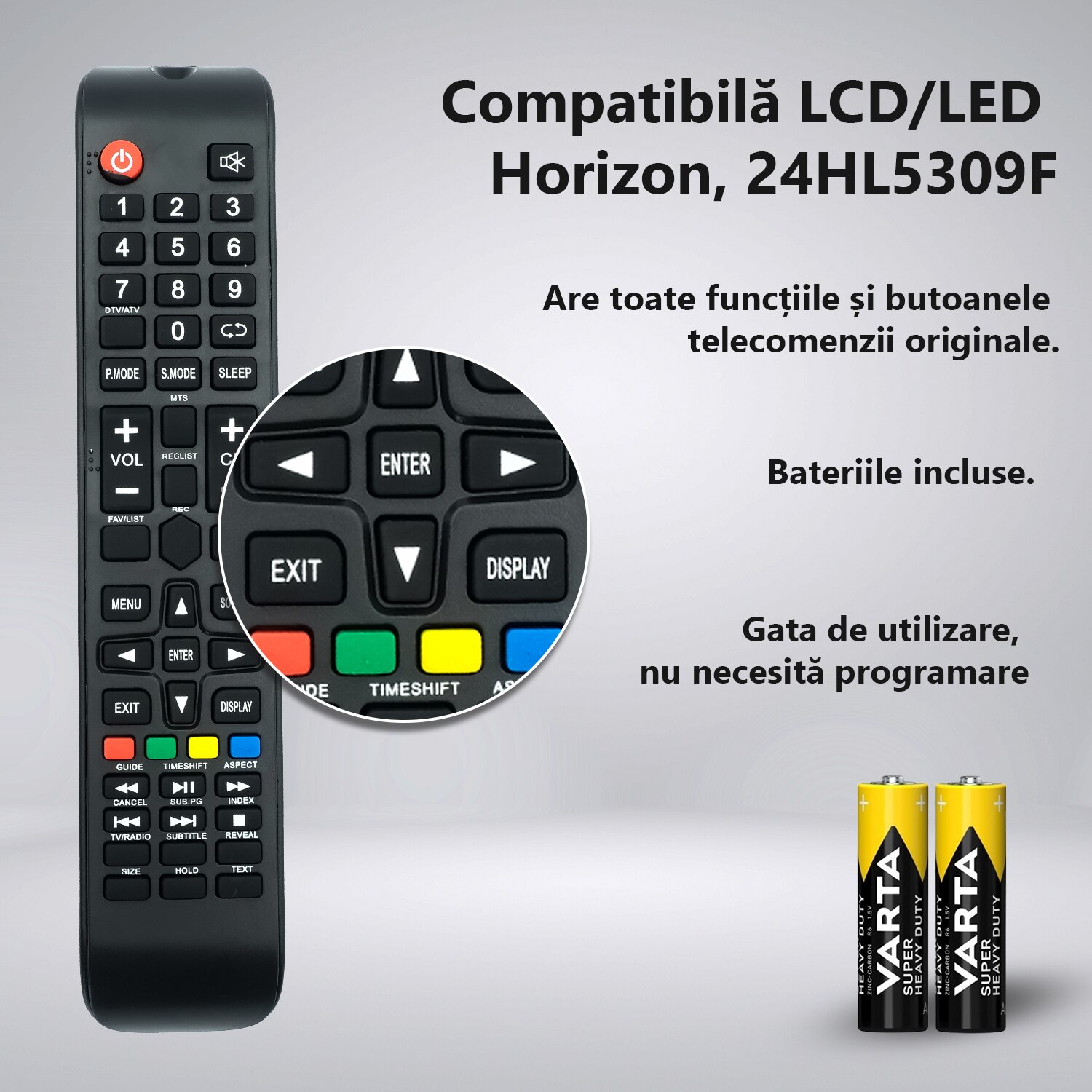 Telecomanda TV compatibila LCD/LED, Horizon, 24HL5309F, Boc, neagra ...