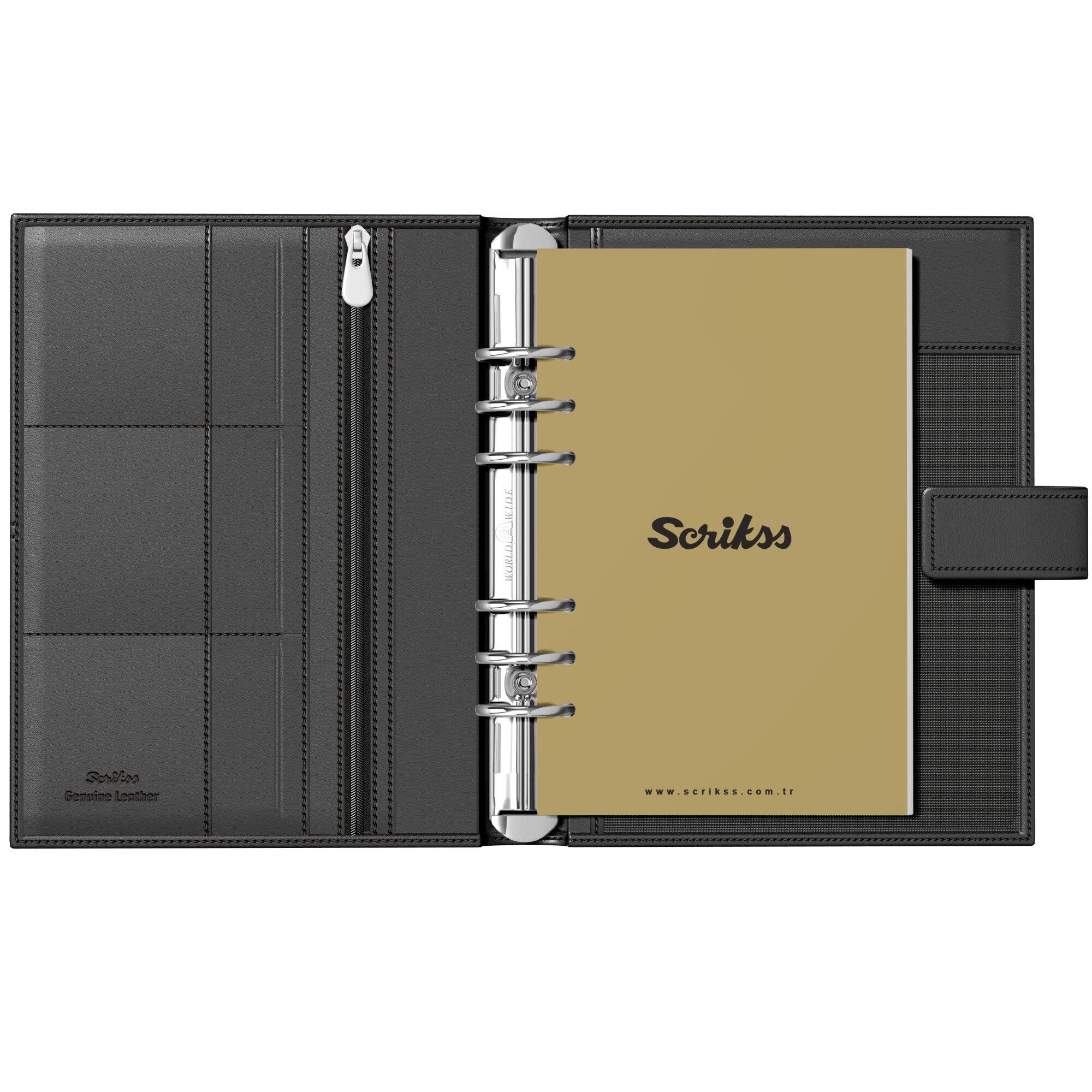 Mapa tip Organizer A5 Scrikss cu 6 inele, piele Nappa neagra - eMAG.ro