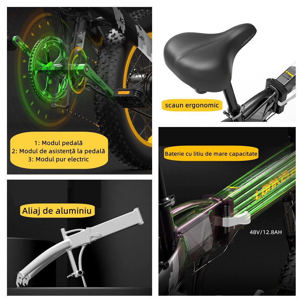 Bicicleta electrica LANKELEISI, X2000PLUS, 7 viteze, 48V, 20"X4.0 ...