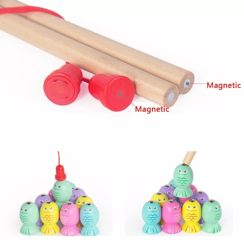 Jucarie de pescuit magnetic din lemn Pestisor, multicolor - eMAG.ro