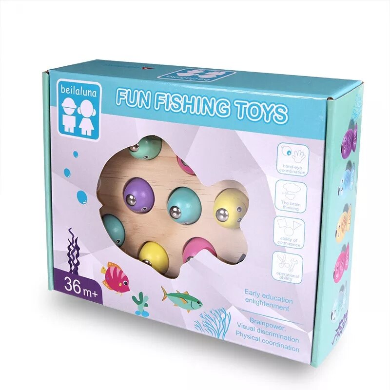 Jucarie de pescuit magnetic din lemn Pestisor, multicolor - eMAG.ro
