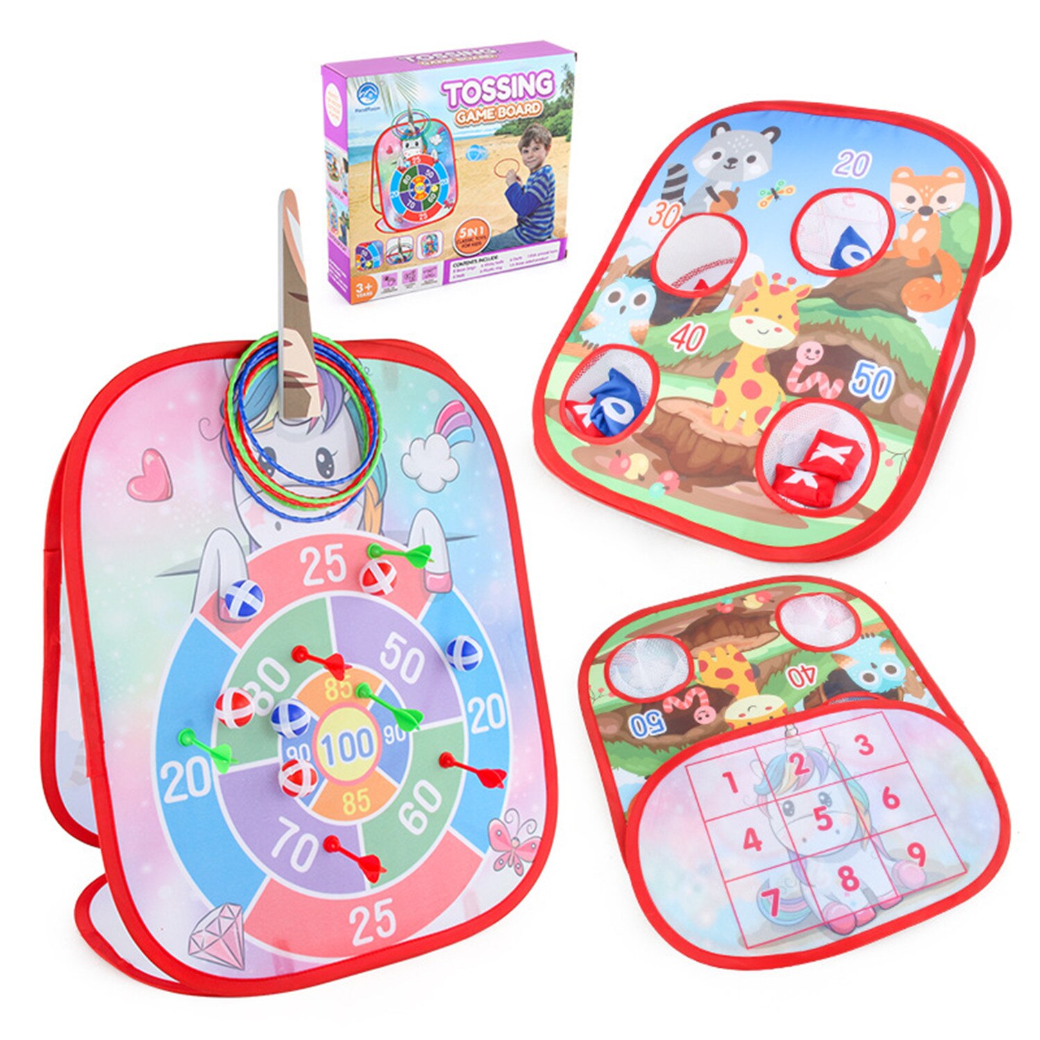 Set joc interactiv de aruncare 5 in 1 pentru copii, MorFansi, pliabil ...