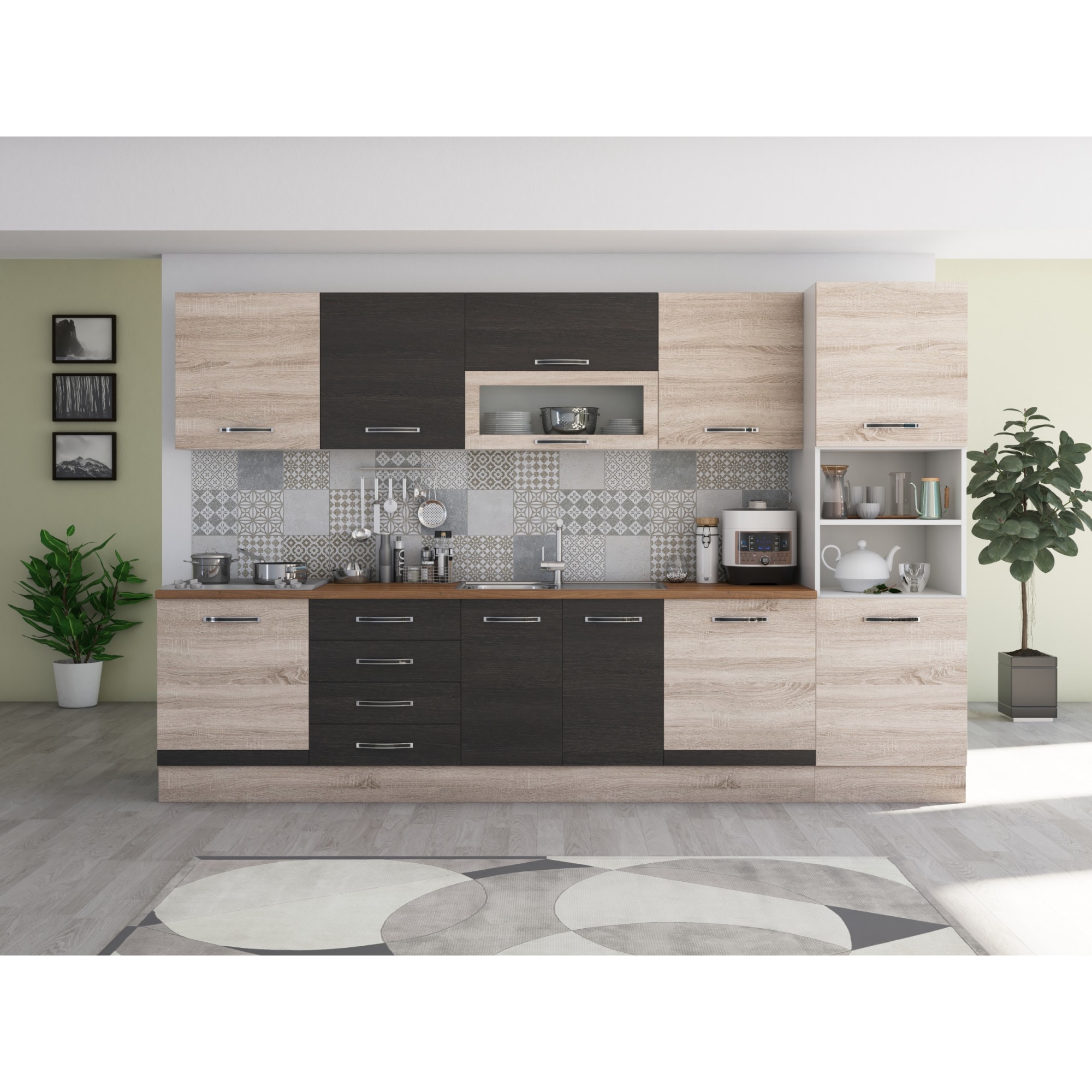 Bucatarie Alfa 320, wenge/sonoma, blat termic nuc, corp pentru cuptor ...