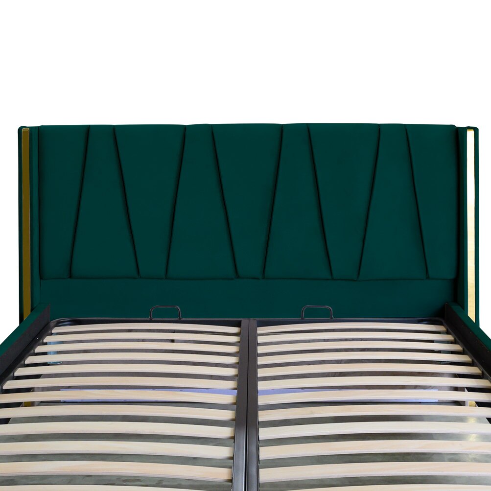 Pat dublu tapitat model Montana cu picioare aurii, dimensiune 120/200cm ...