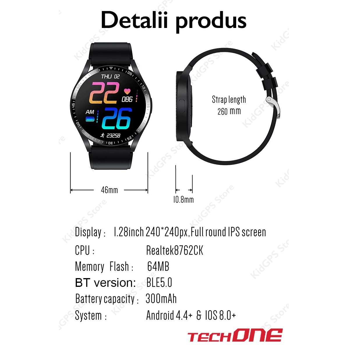 Ceas smartwatch barbati TechONE® K35C+, 1.32 inch TFT, apel bluetooth HD, multi sport, ritm ...