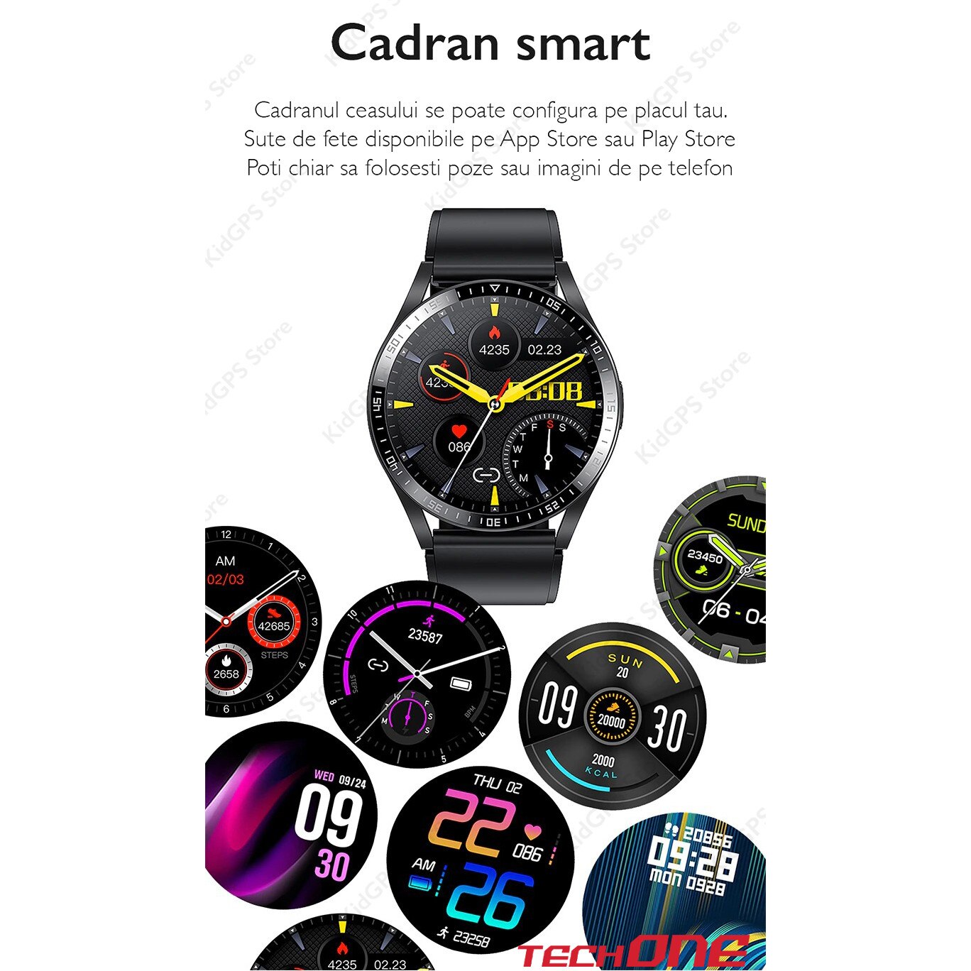 Ceas smartwatch barbati TechONE® K35C+, 1.32 inch TFT, apel bluetooth ...