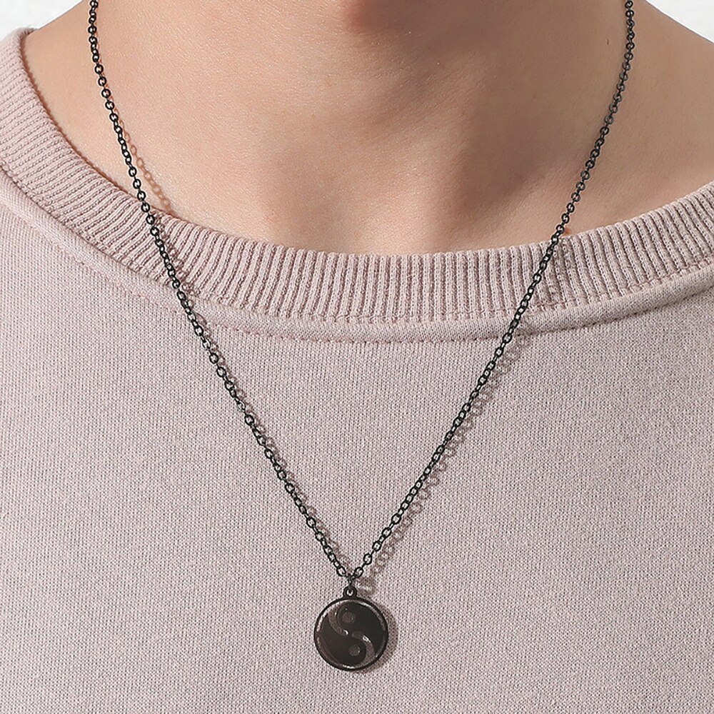 Colier cu pandantiv inox 4240N, Sic Moda, Negru, lungime 52 cm, Yin ...