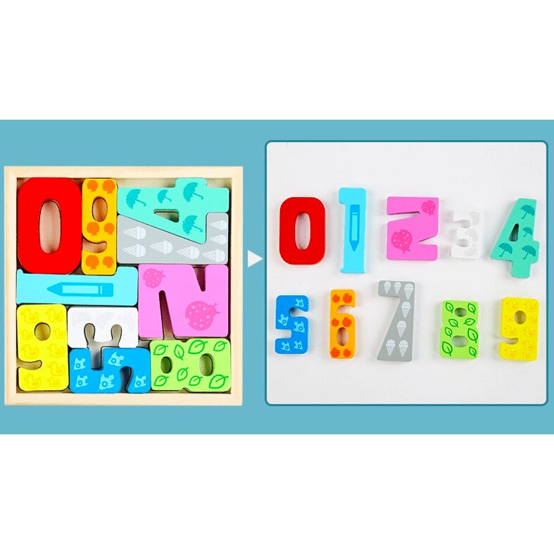 Tetris si puzzle cifrele colorate 0-9, Joc Montessori din lemn 10 piese ...