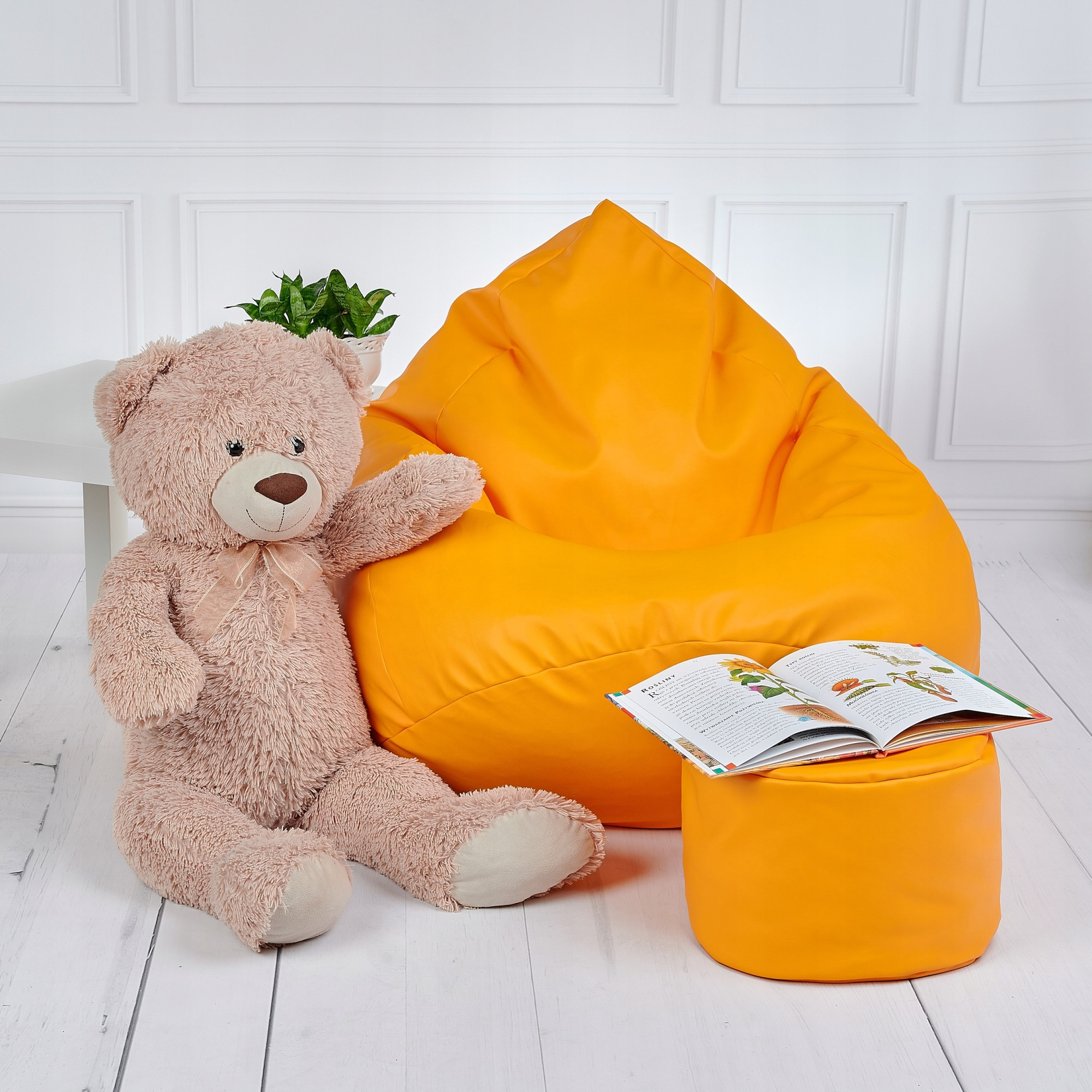 Set Fotoliu Puf, Suport picioare, Piele ecologica, Galben inchis, 75 x ...