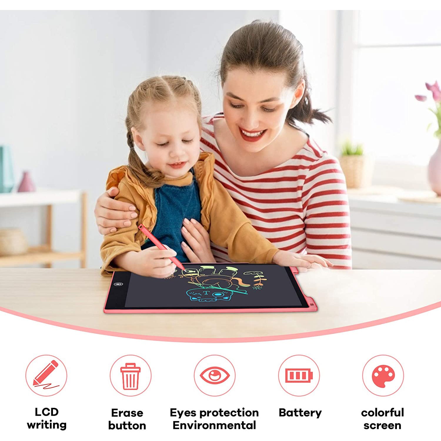 Tableta de scris si desenat color dubla Kimystam®, 12 inch, LCD, ecran ...