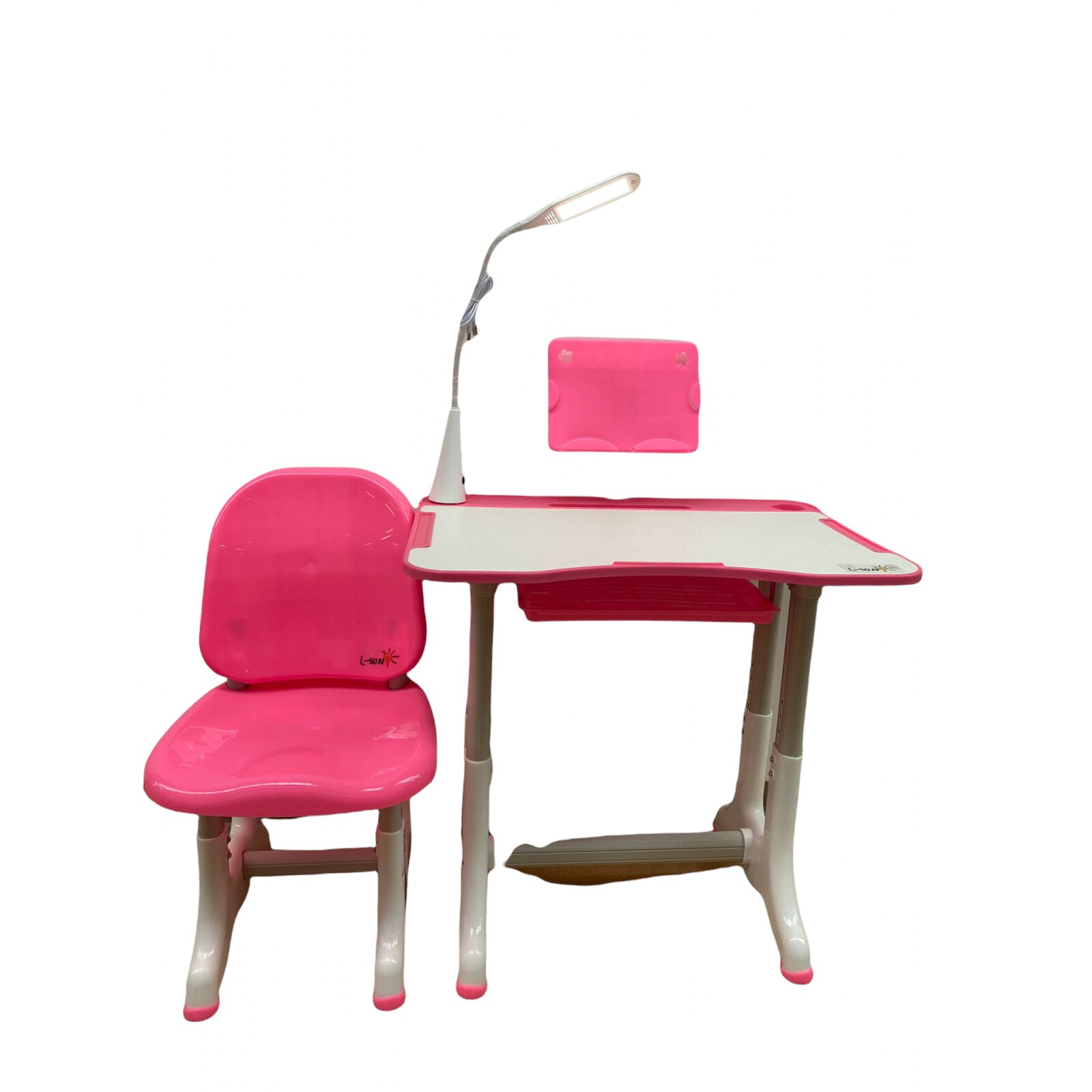 Birou cu scaun, reglabile pe inaltime, cu lampa si suport tableta, roz ...