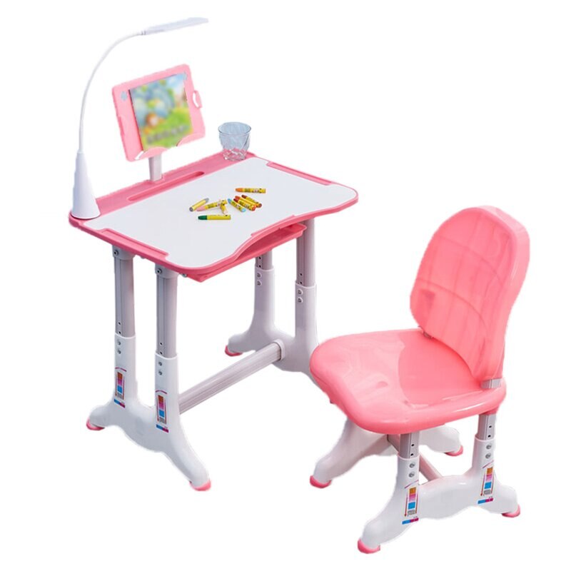 Birou cu scaun, reglabile pe inaltime, cu lampa si suport tableta, roz ...