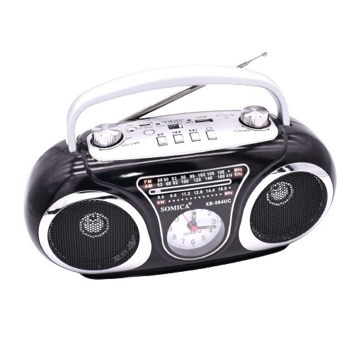 Radio Cu Mp3 portabil Stereo, TF/USB, AM, FM, SW, Ceas, SOMICA, Negru ...
