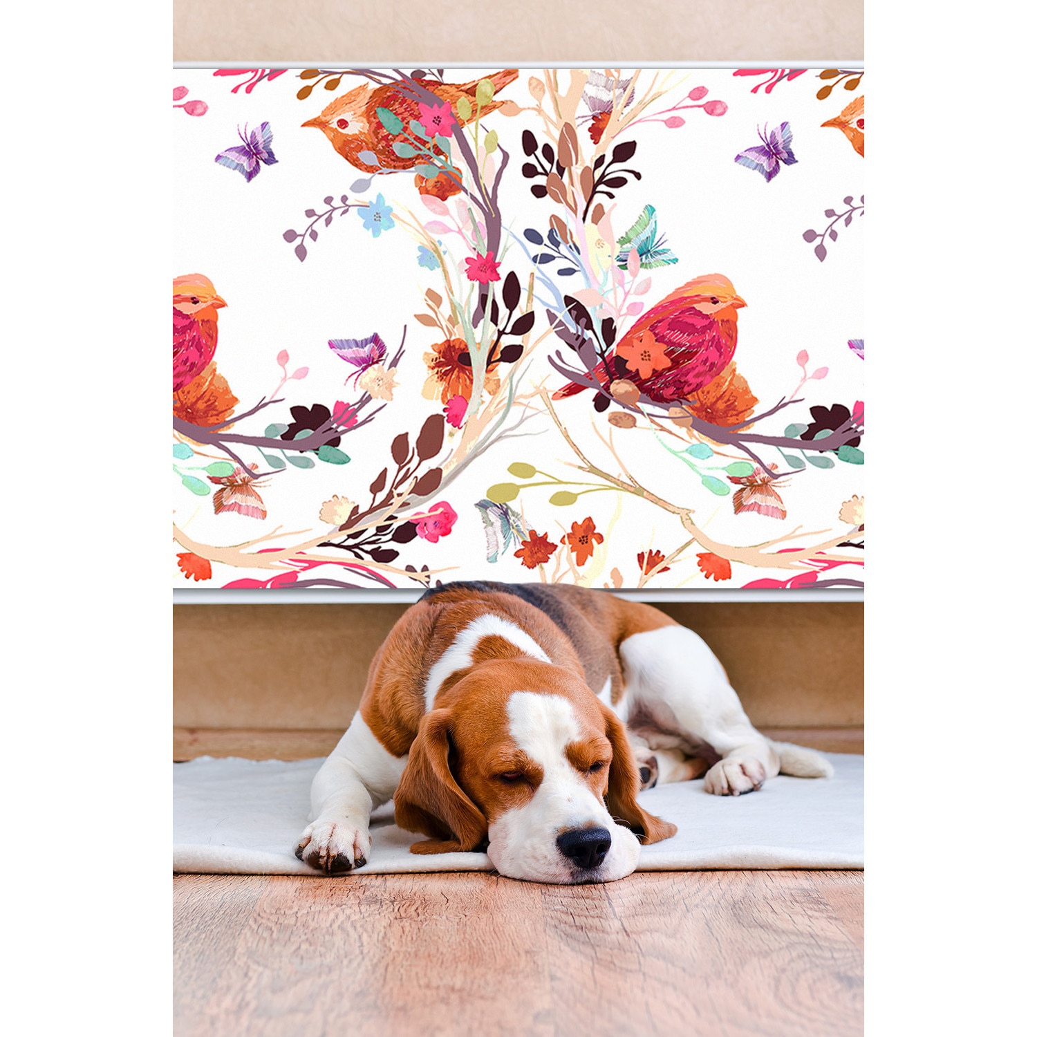 Magnet decorativ, Dreptunghi, Pasari Pe Rama, Roz, 100 cm x 60 cm ...