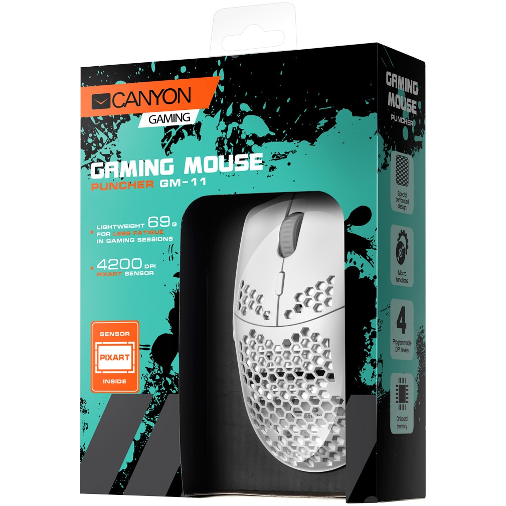 Mouse gaming Canyon Puncher GM-11 RGB 7buttons Wired White - eMAG.ro
