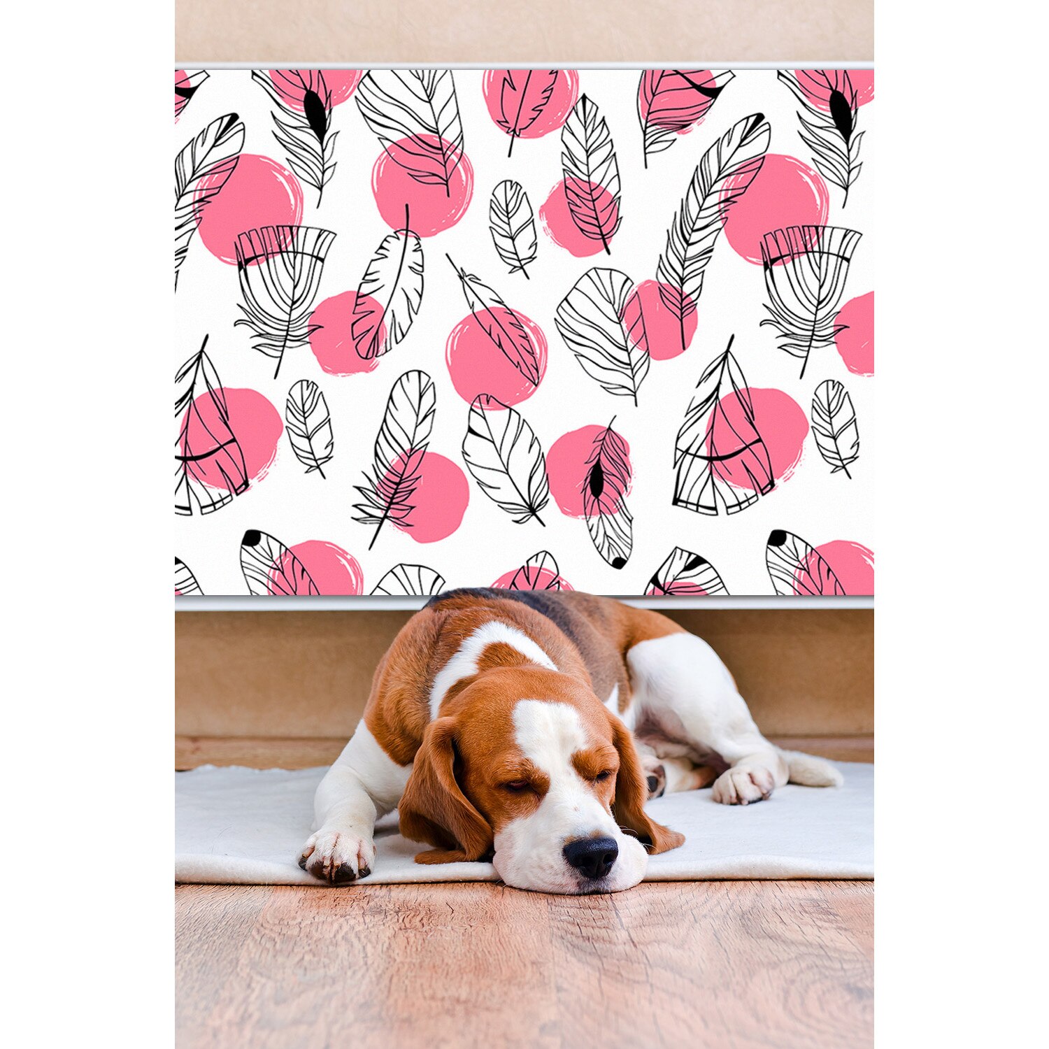 Magnet decorativ, Dreptunghi, Pene Si Puncte, Roz, 100 cm x 60 cm ...