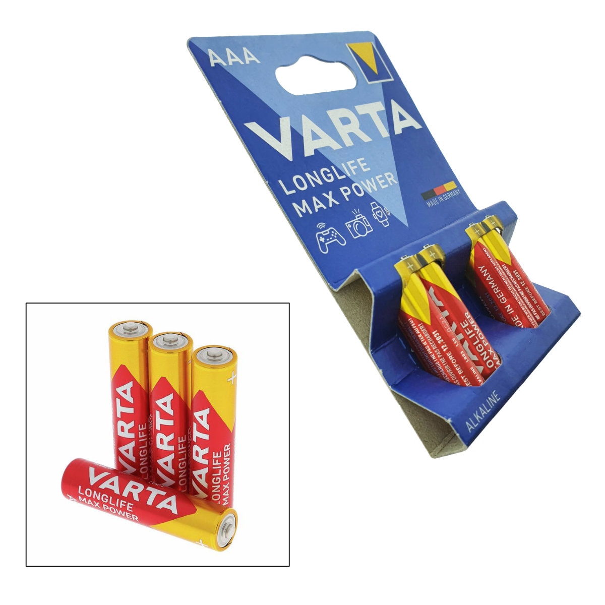 Set 4 baterii alcaline LR03, Varta Longlife Max Power AAA, 1.5V, in blister - eMAG.ro