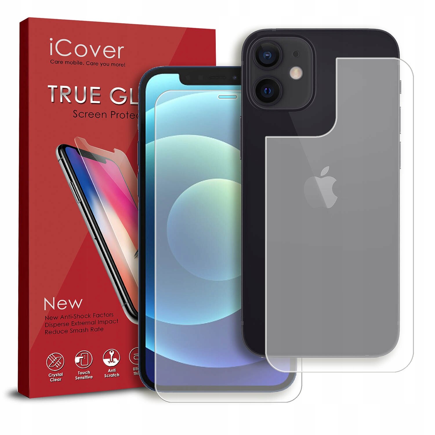 Set folie de protectie fata/spate, iCover, Sticla hibrid, Compatibil cu ...