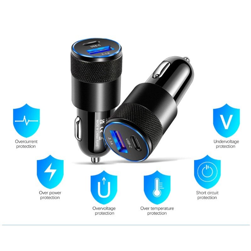 Incarcator auto C360, 1 x USB, 1 x USB Tip C, incarcare rapida, corp ...