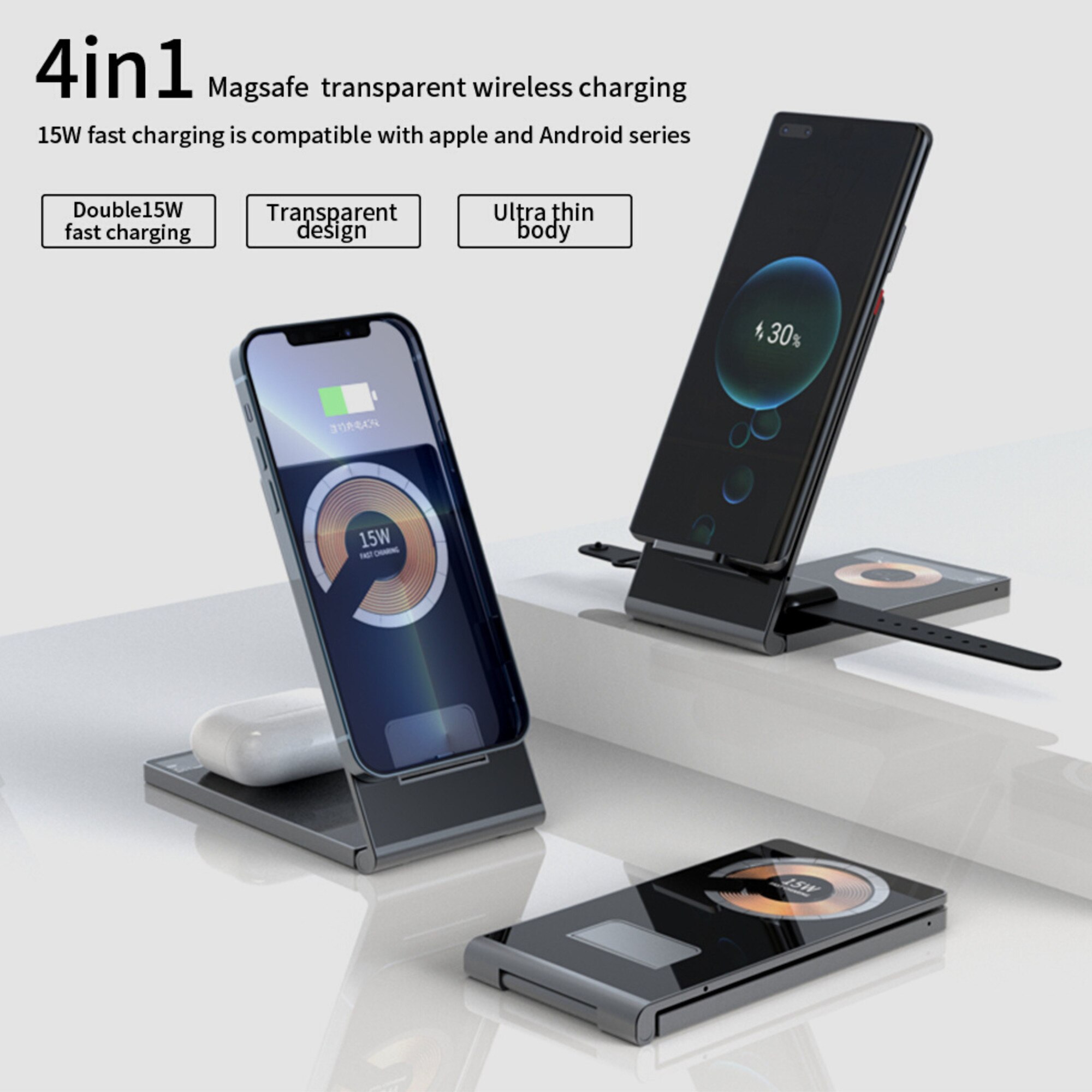 Incarcator Wireless Magnetic Pliabil 4 In 1 ESL by Essential Level® Qi ...
