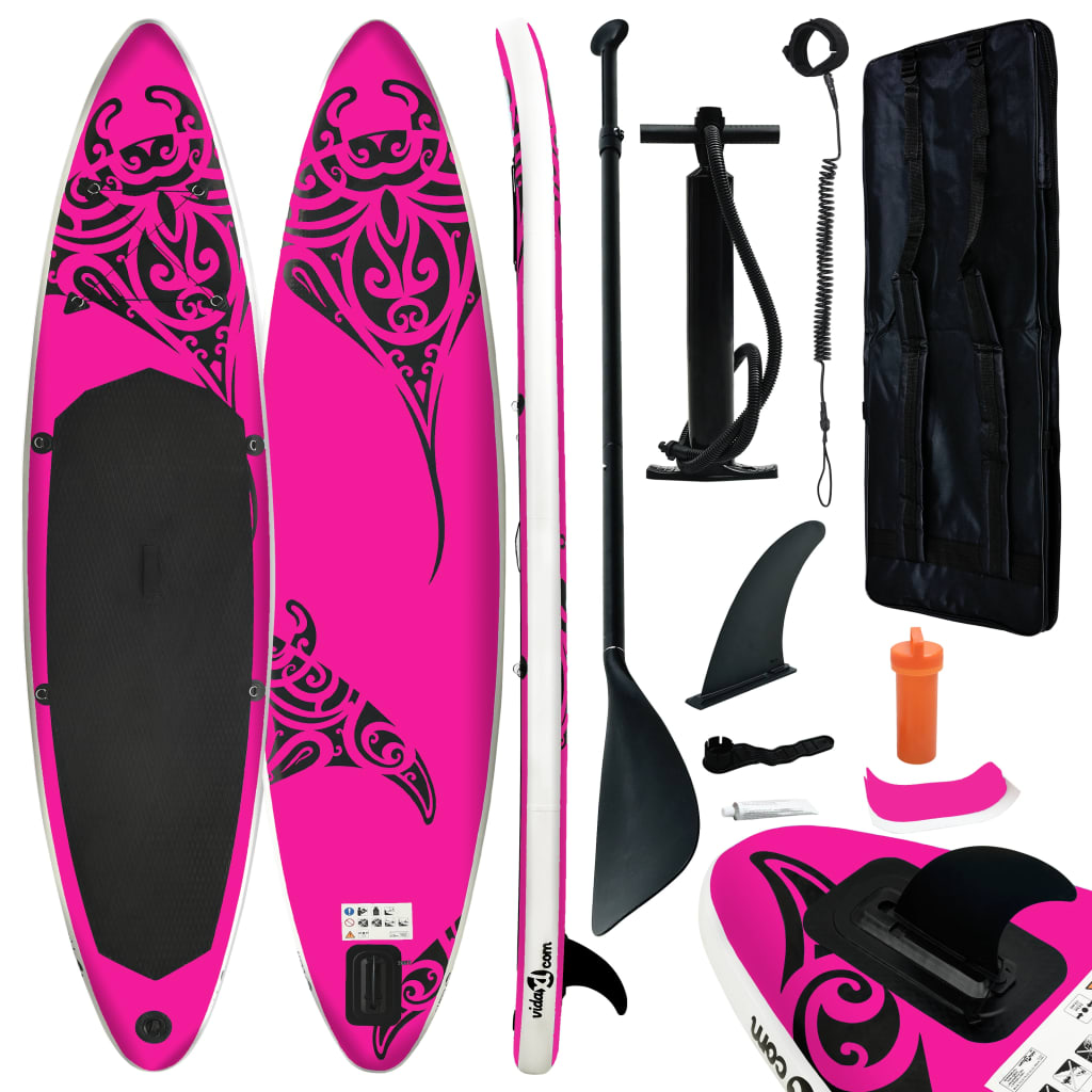 Set de placa SUP gonflabila vidaXL, roz, 320x76x15 cm - eMAG.ro