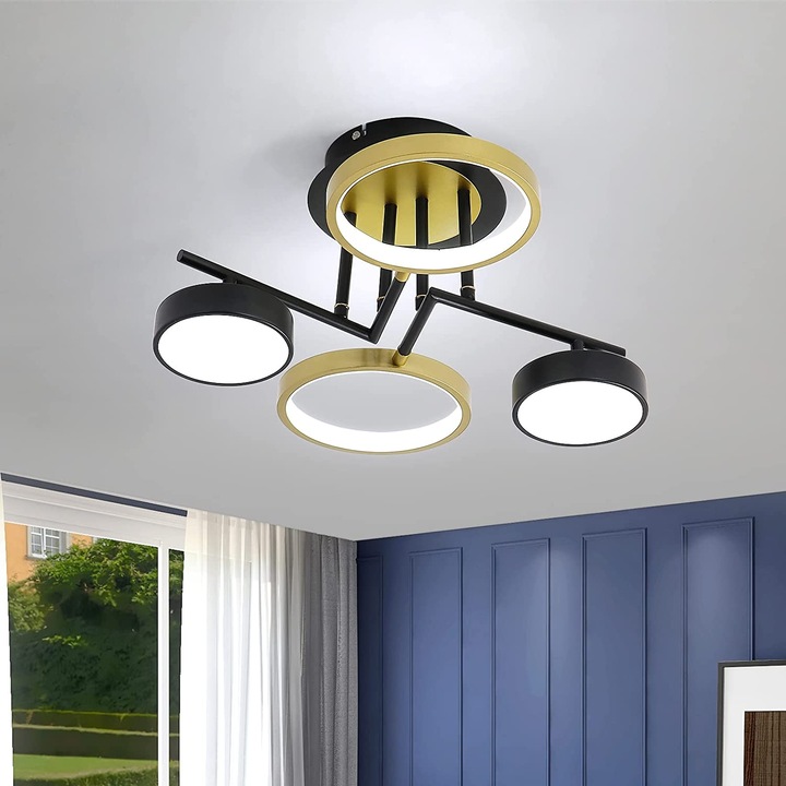 Candelabru LED modern, Toolight, 36W, Fier Forjat, Lampa Cu 4 inele ...