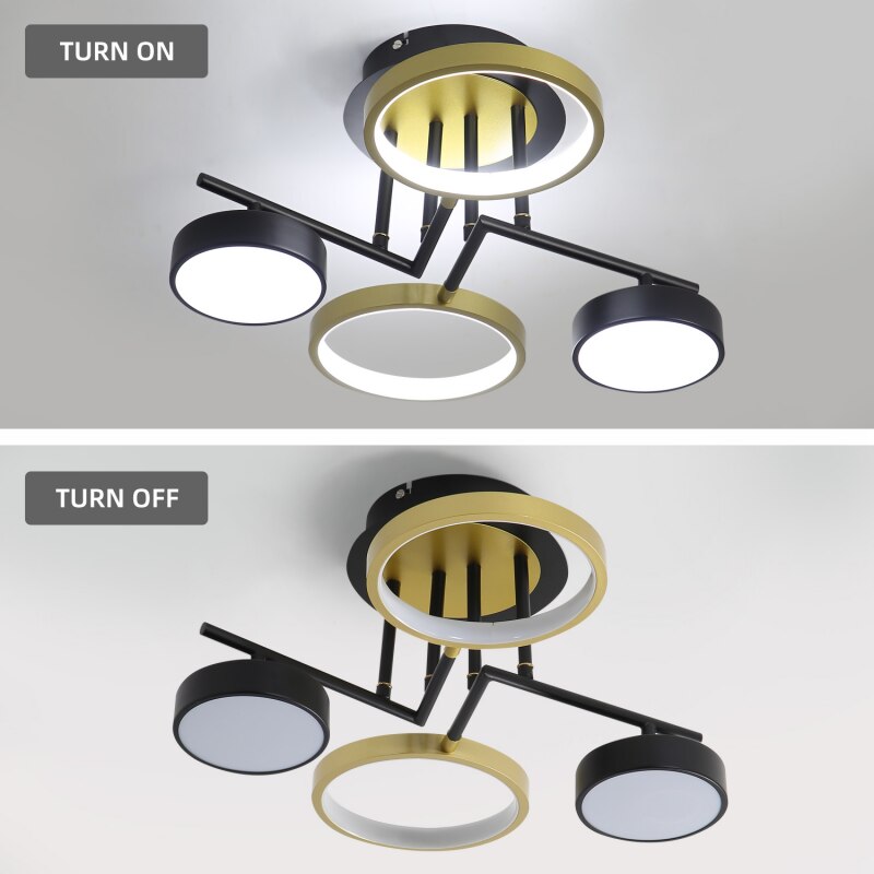 Candelabru LED modern, Toolight, 36W, Fier Forjat, Lampa Cu 4 inele ...