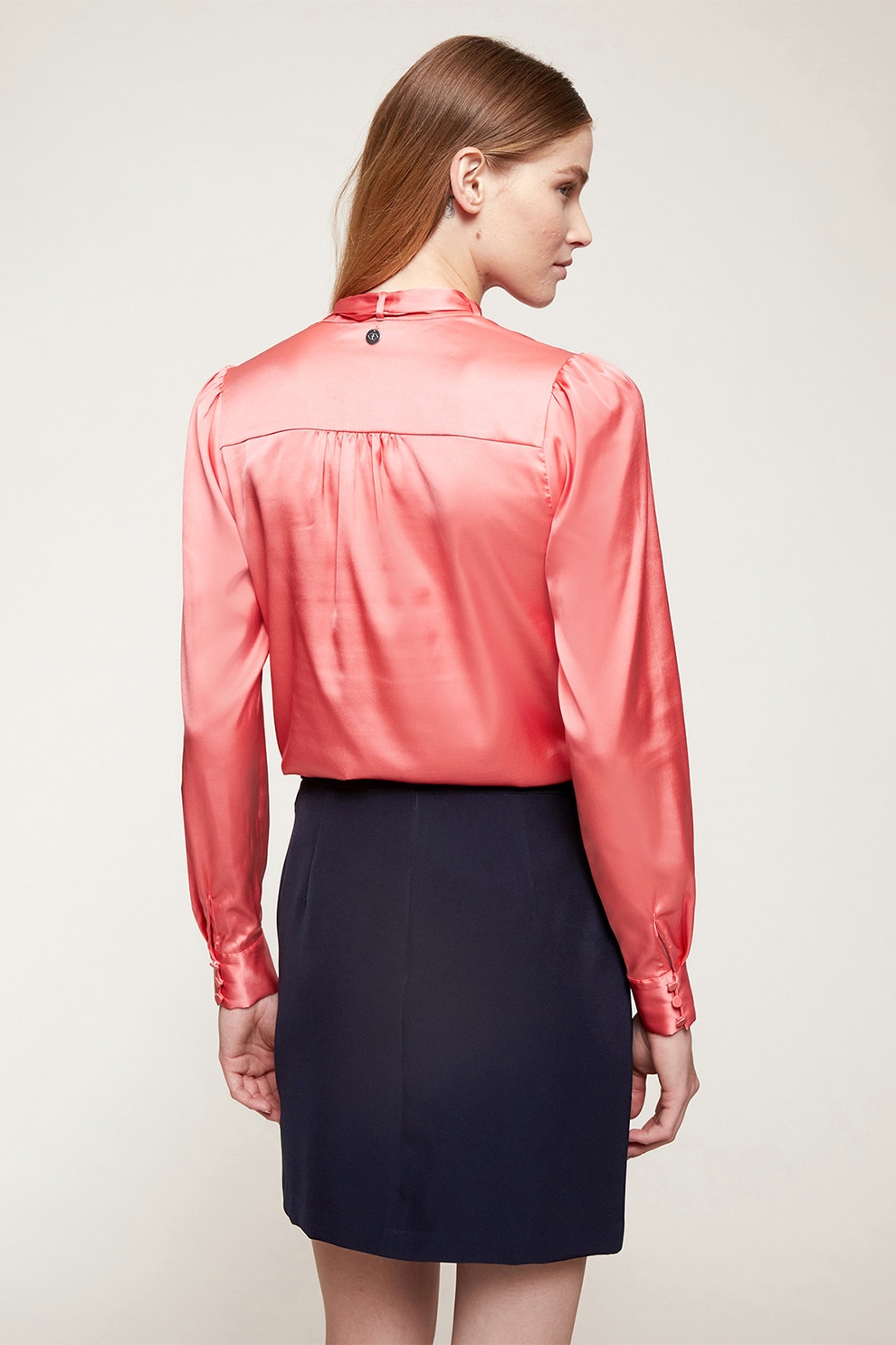 Motivi, Bluza din satin cu guler cu funda din panglici, Roz somon, 36 ...