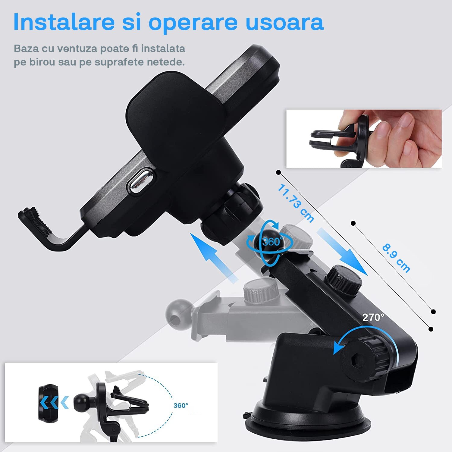 Suport incarcator wireless, auto, Qyntech®, mirror glass, automat ...