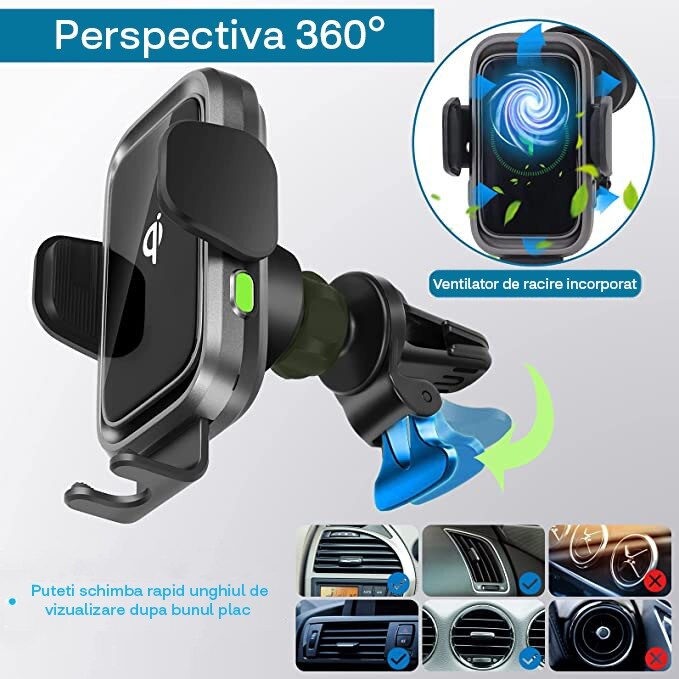 Suport incarcator wireless, auto, Qyntech®, mirror glass, automat ...