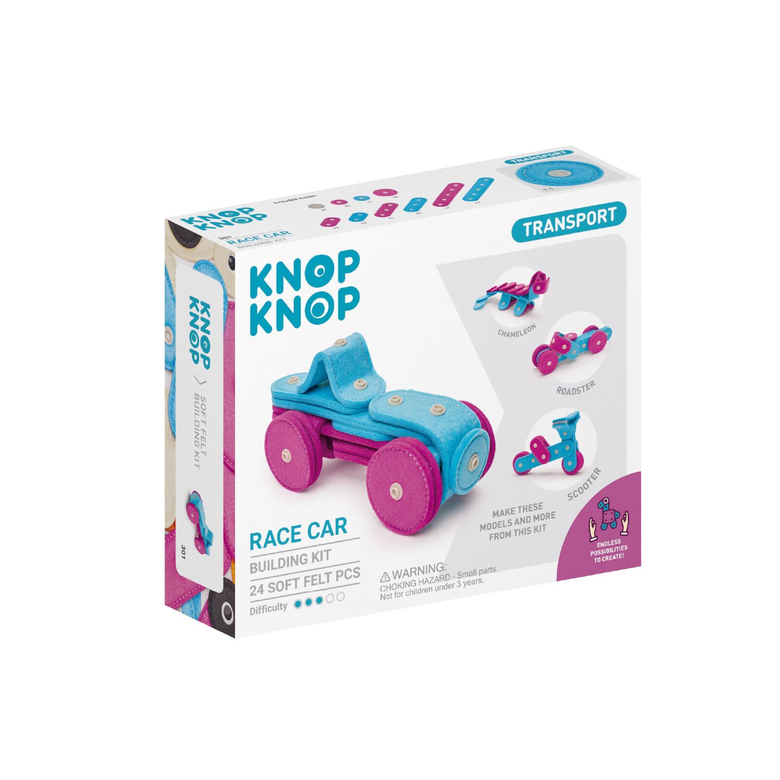 Конструктор от филц Състезателна кола, KNOP KNOP, 24 части, Многоцветен ...