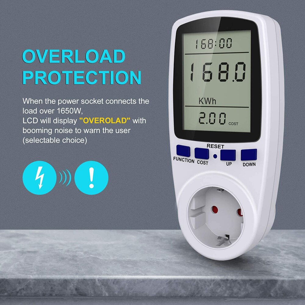 Priza digitala tip contor, BOMSTOM, 230V, 16A, 3680W, afisaj W/kWh/V/A ...