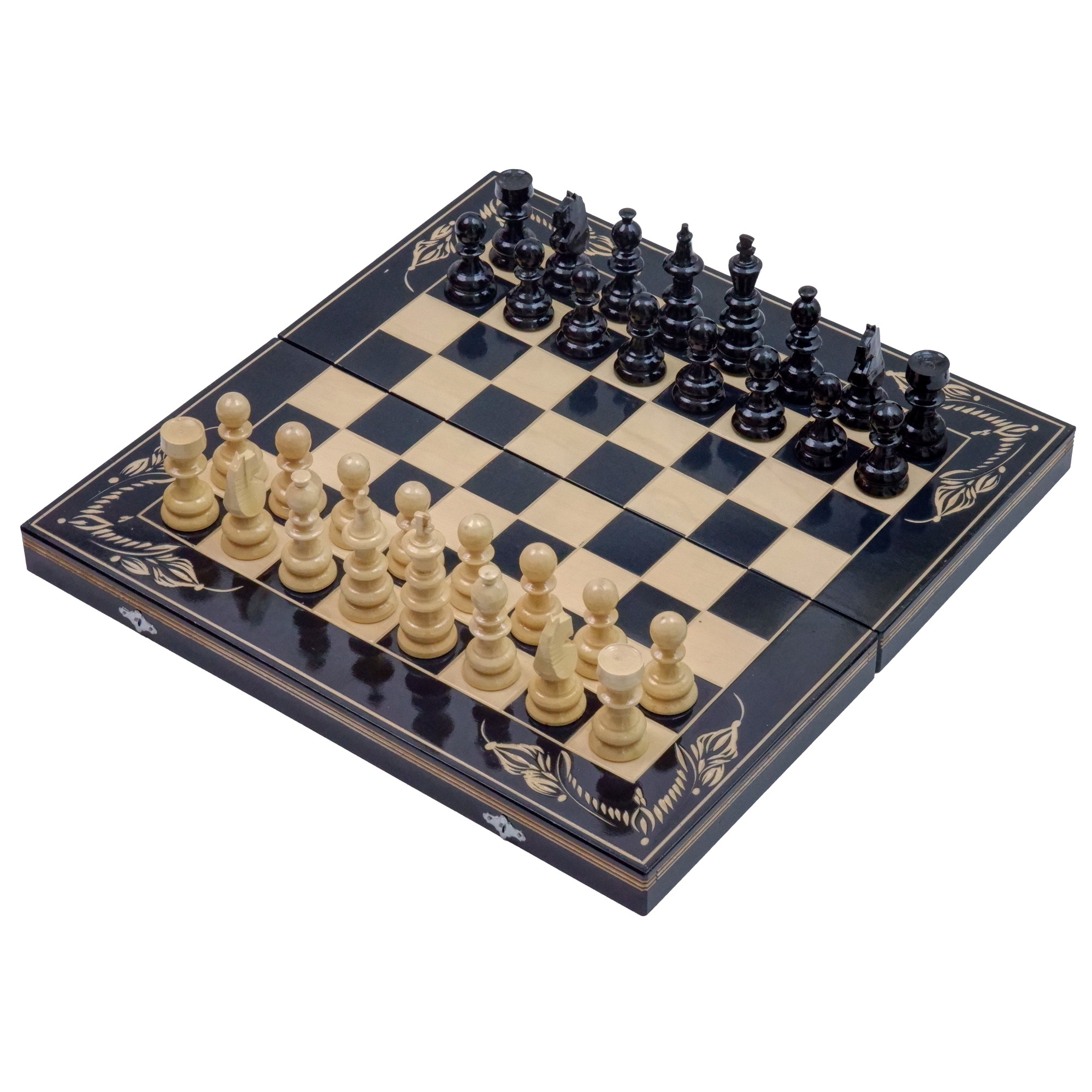 Joc Sah si Table din Lemn ROmde™, 50x50 cm, Negru cu Alb - eMAG.ro